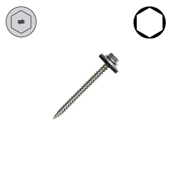 9 x 2 Metal-Panel Screw with EPDM Washer, SS 316, Hex Head QTY:100