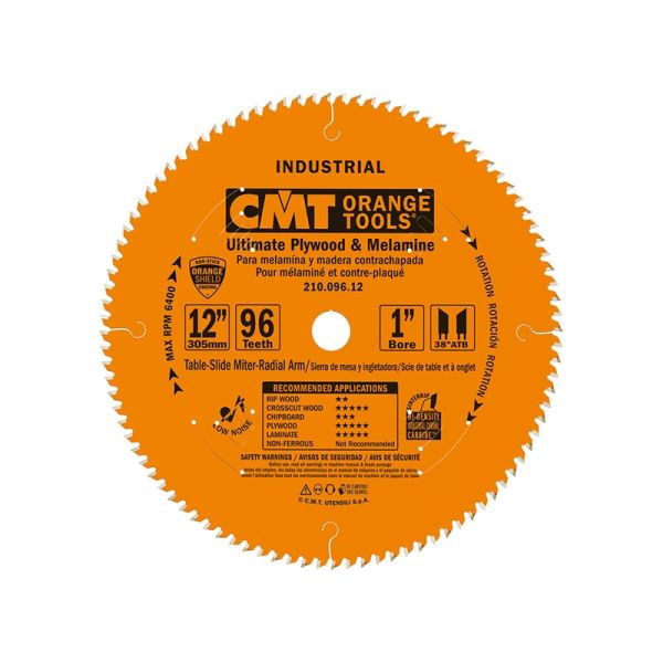 CMT Melamine Fine Cut-Off Saw Blade 12 in. 96 Teeth, 1 in. B
